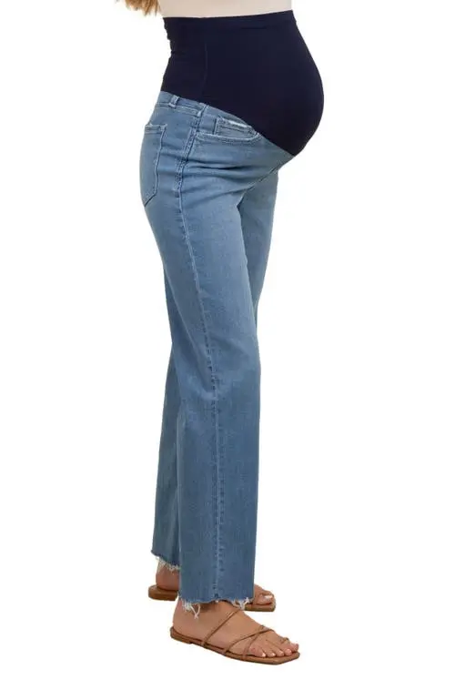 PINKBLUSH Raw Hem Ankle Slim Wide Leg Maternity Jeans