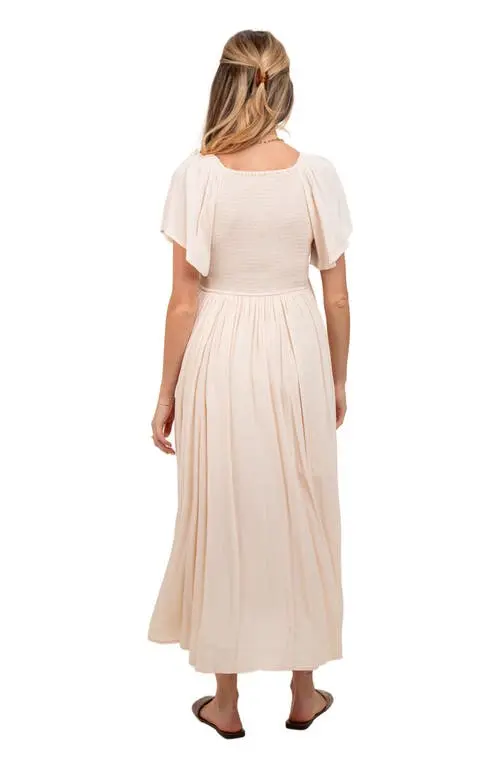 PINKBLUSH Midi Dress With V-neck And Flutter Short Sleeves - Cream