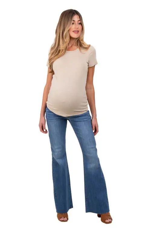 PINKBLUSH Raw Cut Hem Flare Maternity Jeans