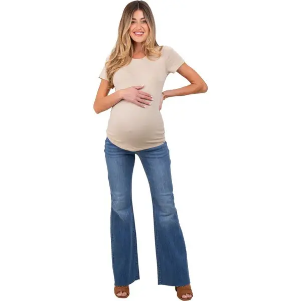 PINKBLUSH Raw Cut Hem Flare Maternity Jeans - Blue