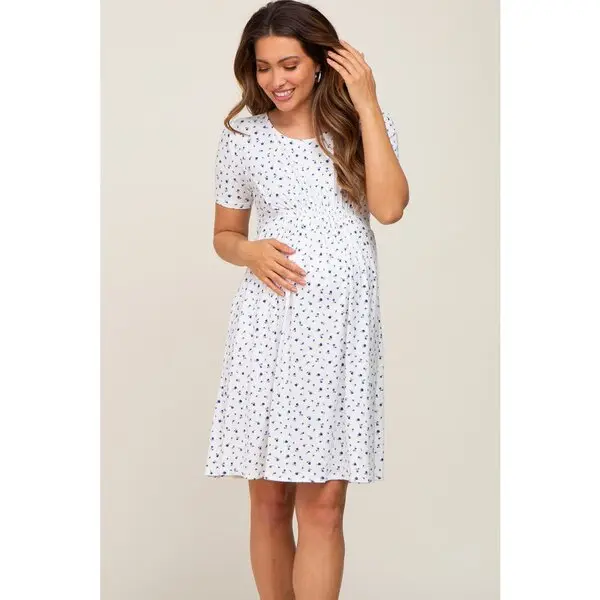 PINKBLUSH Floral Smocked Maternity Dress - Ivory