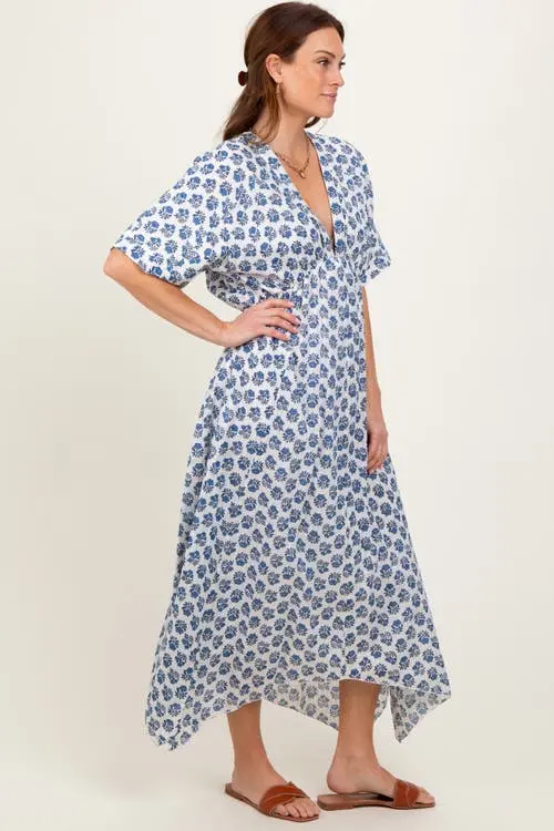 PINKBLUSH Floral V-neck Handkerchief Hem Maxi Dress