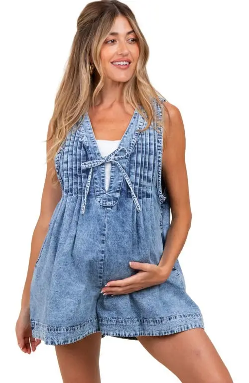 PINKBLUSH Sleeveless V-neck Romper With Pleated Front And Tie Detail