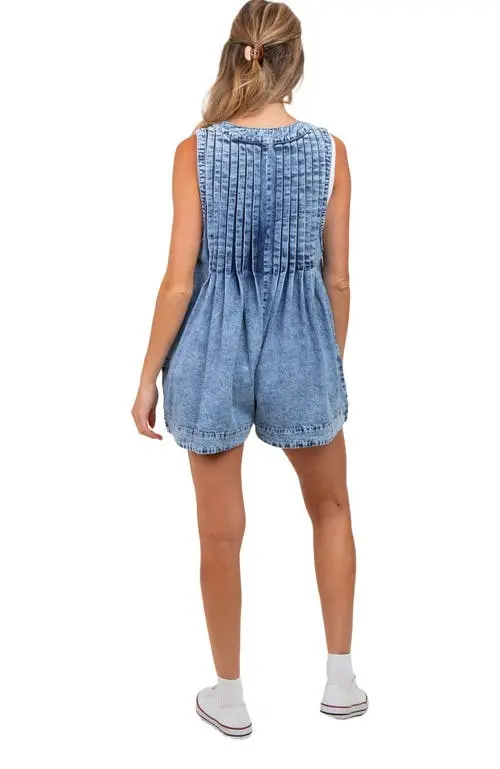PINKBLUSH Sleeveless V-neck Romper With Pleated Front And Tie Detail