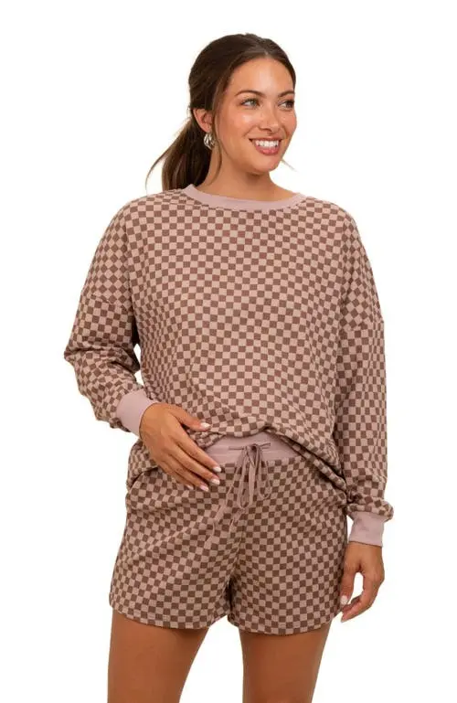 PINKBLUSH Checkered Plaid Pullover Shorts Set - Mocha