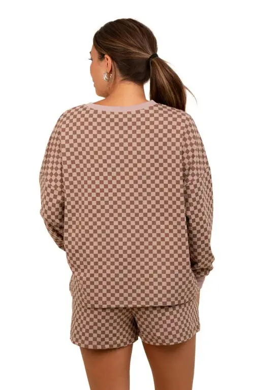 PINKBLUSH Checkered Plaid Pullover Shorts Set - Mocha