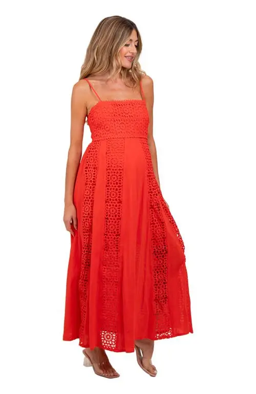 PINKBLUSH Crochet Lace Paneled Maternity Maxi Dress