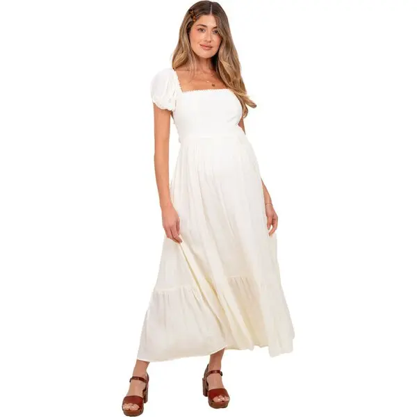 PINKBLUSH Ruffle Detail Square Neck Maxi Dress - Ivory