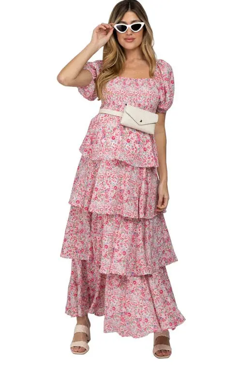 PINKBLUSH Floral Square Neck Ruffle Layered Maxi Dress