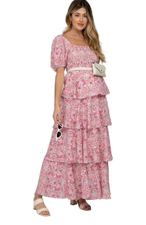 PINKBLUSH Floral Square Neck Ruffle Layered Maxi Dress