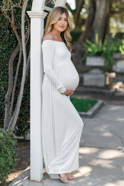 PINKBLUSH Solid Off Shoulder Maxi Dress