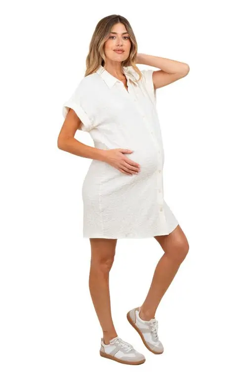 PINKBLUSH Textured Short Sleeve Button Down Shirt Dress