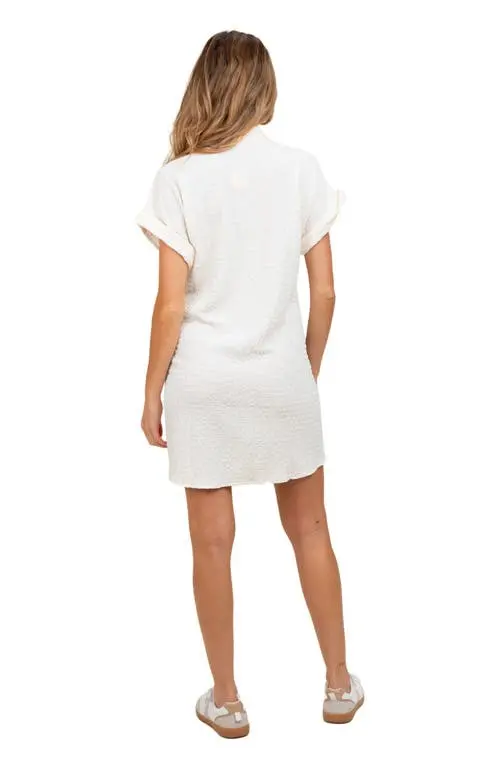 PINKBLUSH Textured Short Sleeve Button Down Shirt Dress