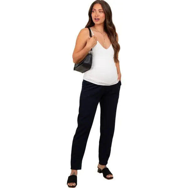 PINKBLUSH Pleated Relaxed Fit Maternity Pants - Navy Blue