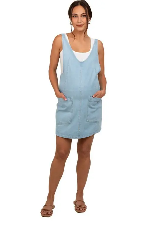 PINKBLUSH Denim Side Pocket Overall Maternity Dress - Blue