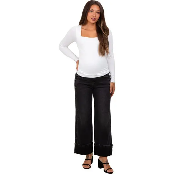 PINKBLUSH Relaxed Wide Leg Maternity Jeans - Black