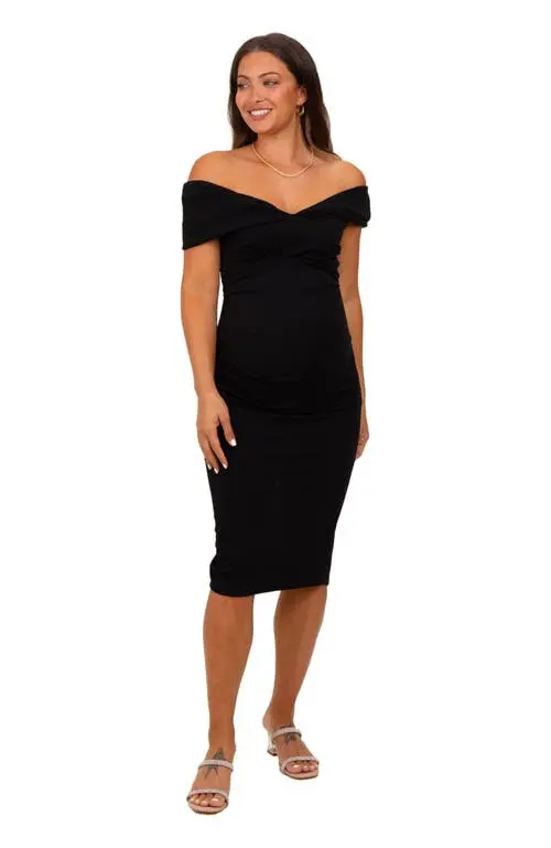 PINKBLUSH Fitted Off-shoulder Midi Dress - Black