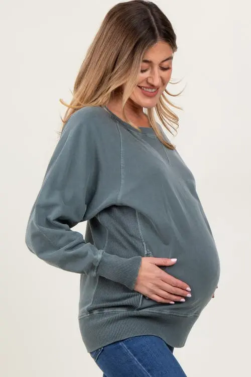 PINKBLUSH Vintage Wash French Terry Pullover - Light Olive