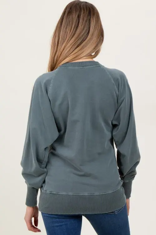 PINKBLUSH Vintage Wash French Terry Pullover - Light Olive