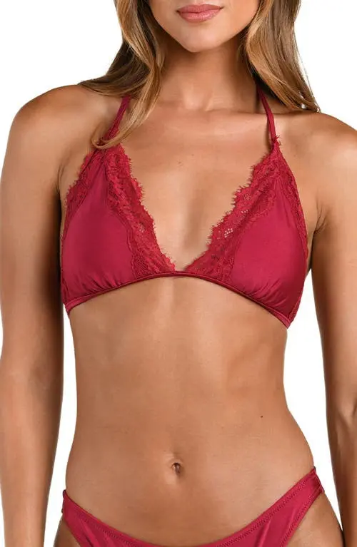 L'Agence Annabelle Lace Trim Triangle Bikini Top - Black Cherry