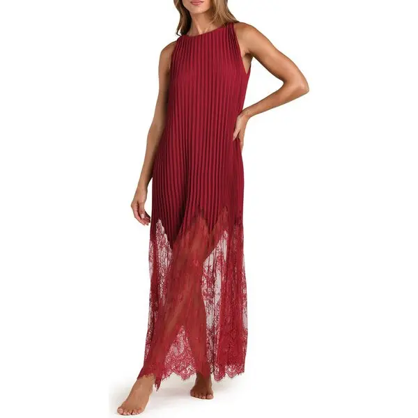 L'Agence Adalynn Lace Trim Maxi Dress - Black Cherry