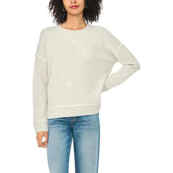 Vince Camuto Contrast Trim Crewneck Sweater - Silver Heather