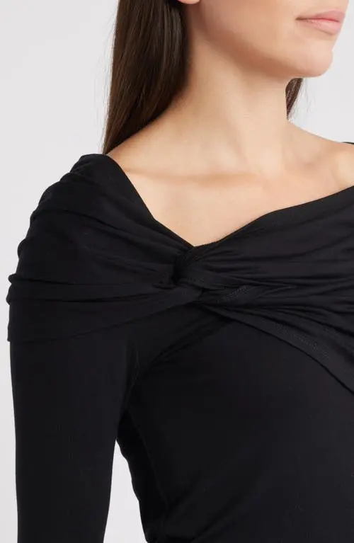 Loveappella Asymmetric Neck Jersey Top - Black