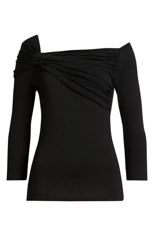 Loveappella Asymmetric Neck Jersey Top - Black