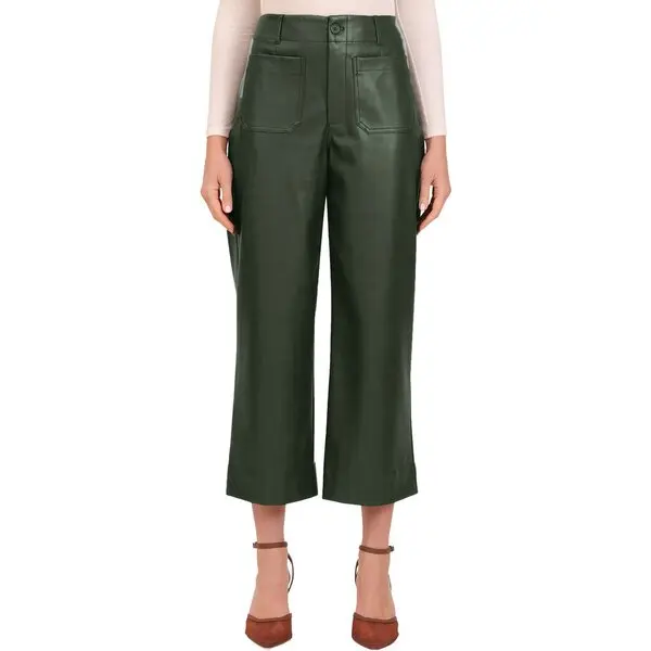 Bagatelle Patch Pocket Faux Leather Wide Leg Pants - Forest Green