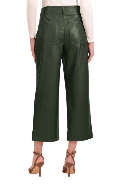 Bagatelle Patch Pocket Faux Leather Wide Leg Pants - Forest Green