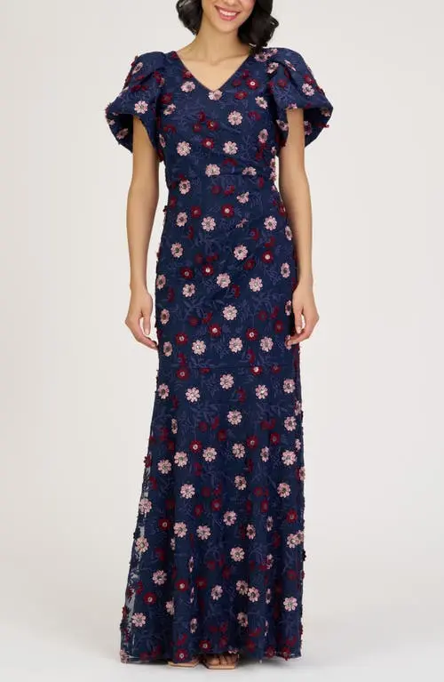 Js Collections Floral Appliqué Gown