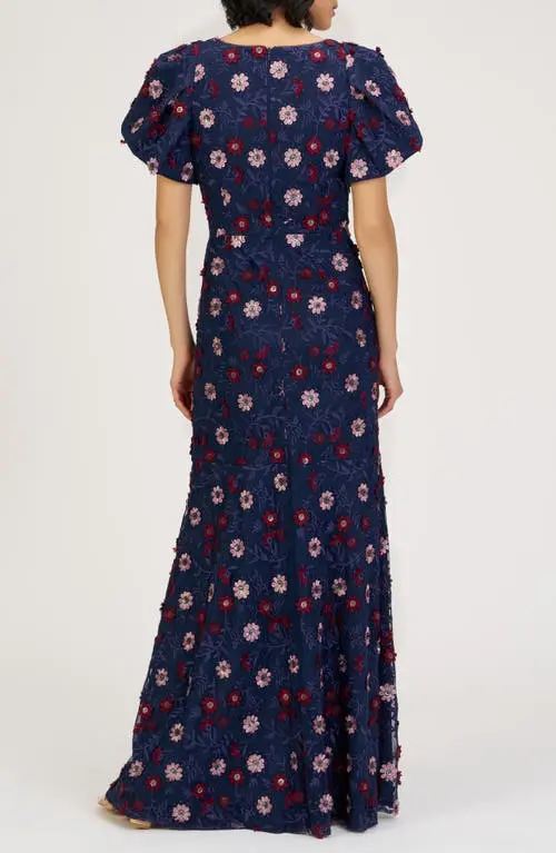 Js Collections Floral Appliqué Gown