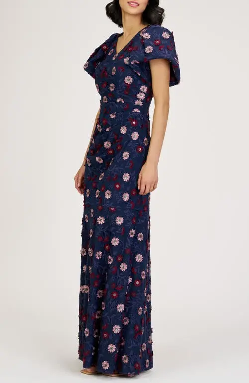 Js Collections Floral Appliqué Gown