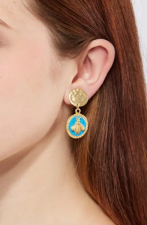 KARINE SULTAN Bee Medallion Clip-on Dangle Earrings - Blue