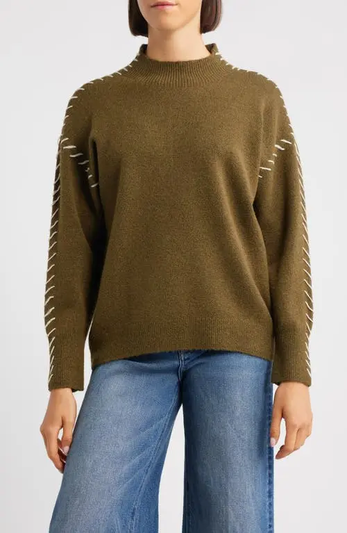 CITY BLUES Lutetia Relaxed Whipstitch Sweater - Olive