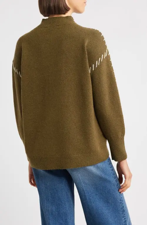 CITY BLUES Lutetia Relaxed Whipstitch Sweater - Olive