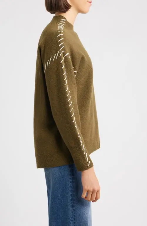 CITY BLUES Lutetia Relaxed Whipstitch Sweater - Olive