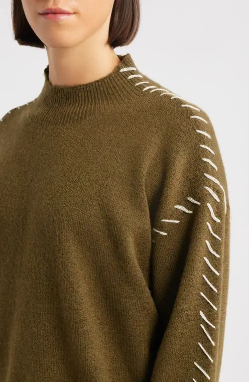CITY BLUES Lutetia Relaxed Whipstitch Sweater - Olive