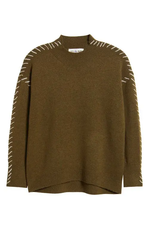 CITY BLUES Lutetia Relaxed Whipstitch Sweater - Olive