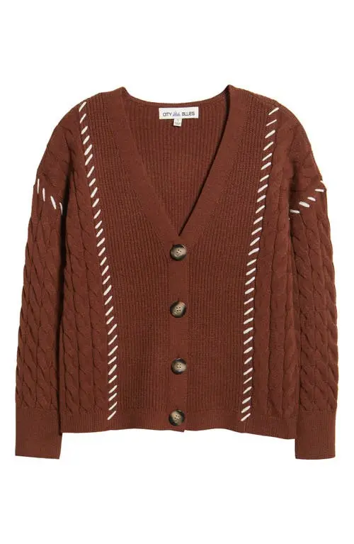 CITY BLUES Whipstitch Cable Knit Cardigan - Brown