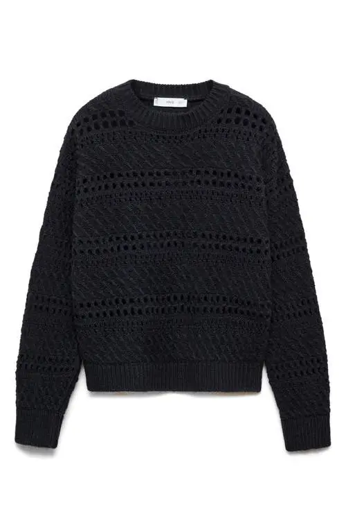 Mango Openwork Cable Knit Sweater - Dark Navy