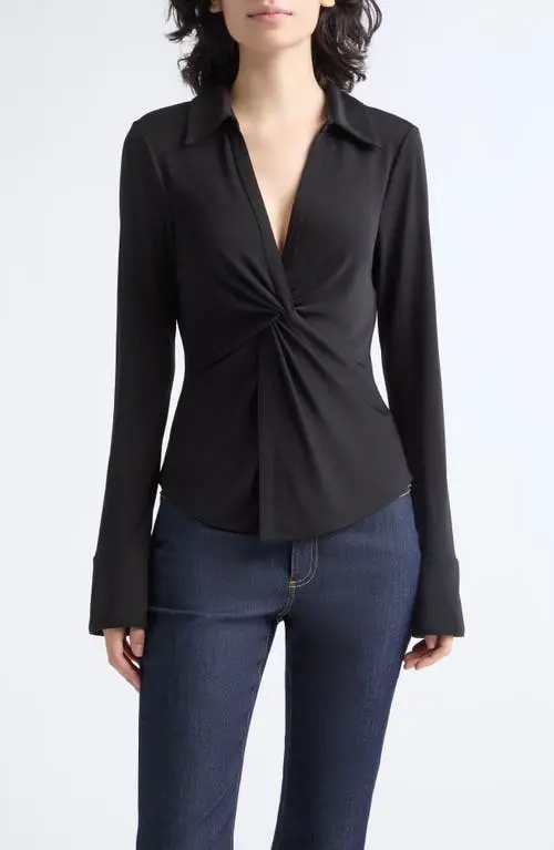 Cinq À Sept Mckenna Twist Front Jersey Shirt - Black