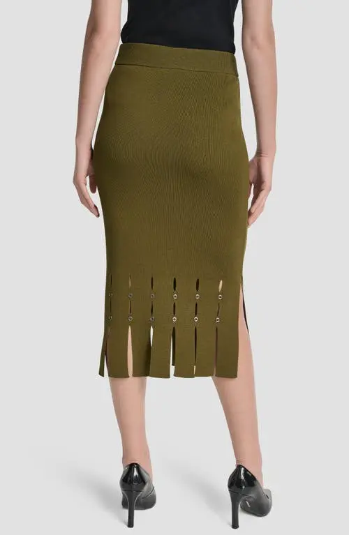 Dkny Grommet Trim Fringe Hem Midi Skirt - Dark Olive