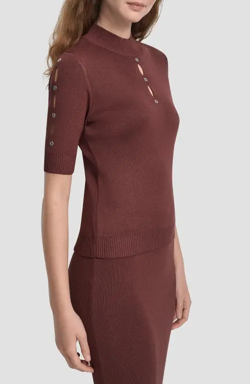 Dkny Cutout Grommet Mock Neck Sweater - Bitter Chocolate