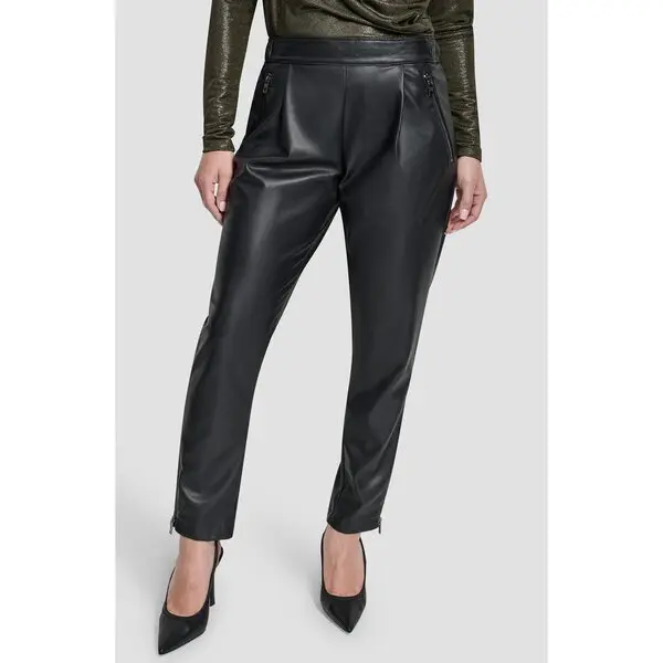 Dkny Faux Leather Tapered Zip Hem Pants