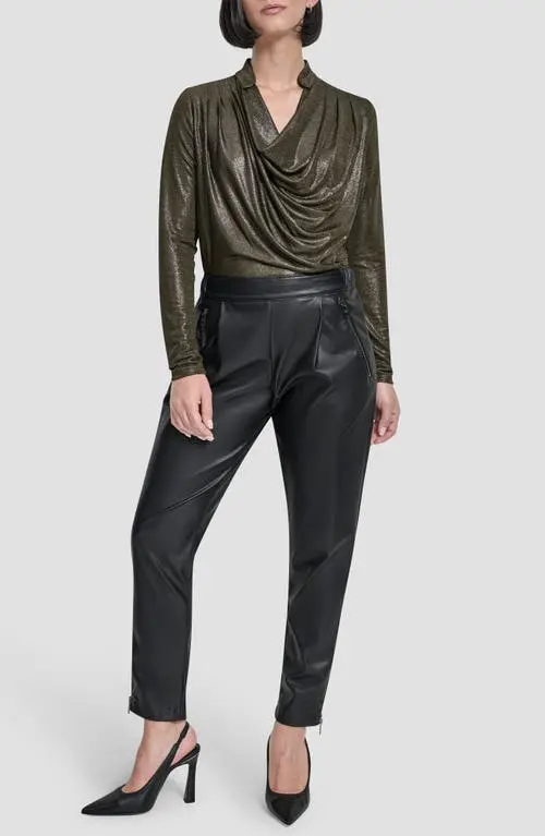 Dkny Faux Leather Tapered Zip Hem Pants