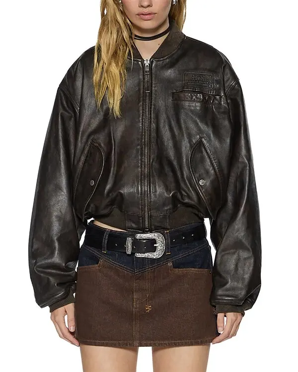Ksubi Leather Bomber Jacket