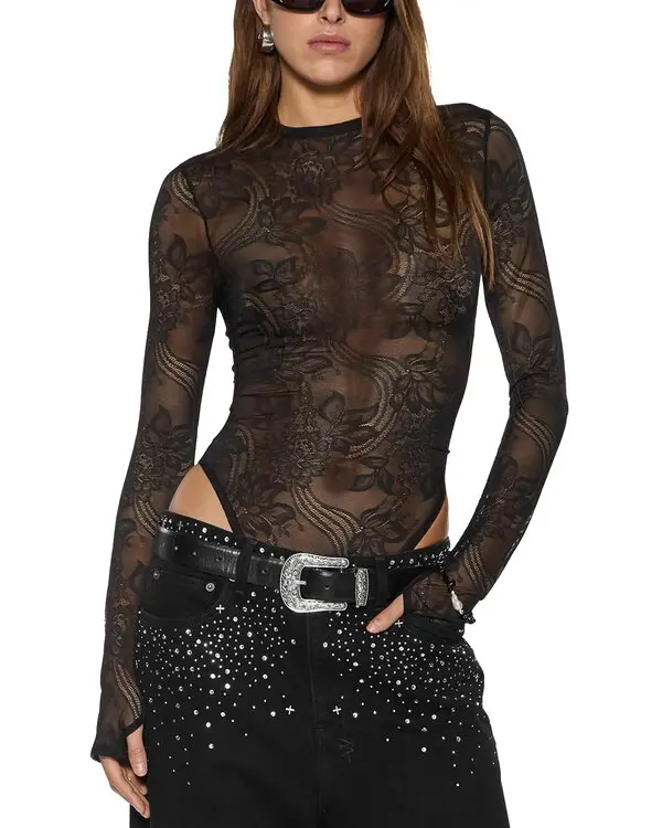 Ksubi Adele Lace Elbow Sleeve Bodysuit