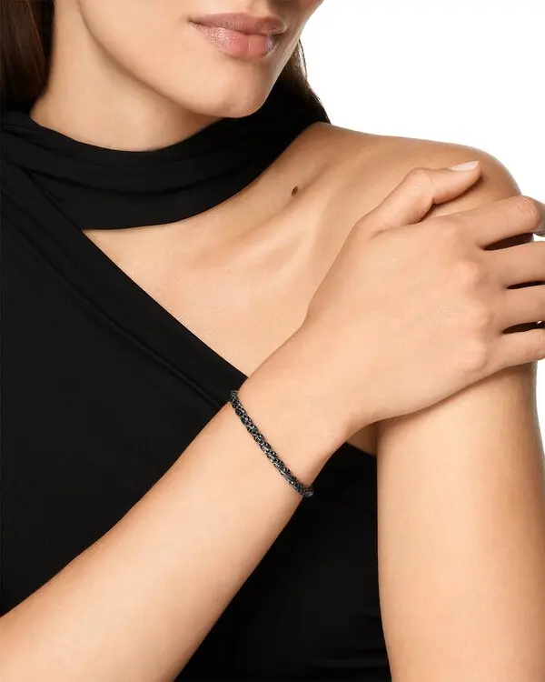 David Yurman Sculpted Cable Flex Bracelet In 18k White Gold With Rhodium And Diamonds - Black
