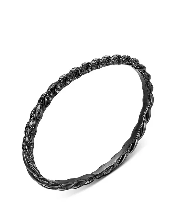 David Yurman Sculpted Cable Flex Bracelet In 18k White Gold With Rhodium And Diamonds - Black